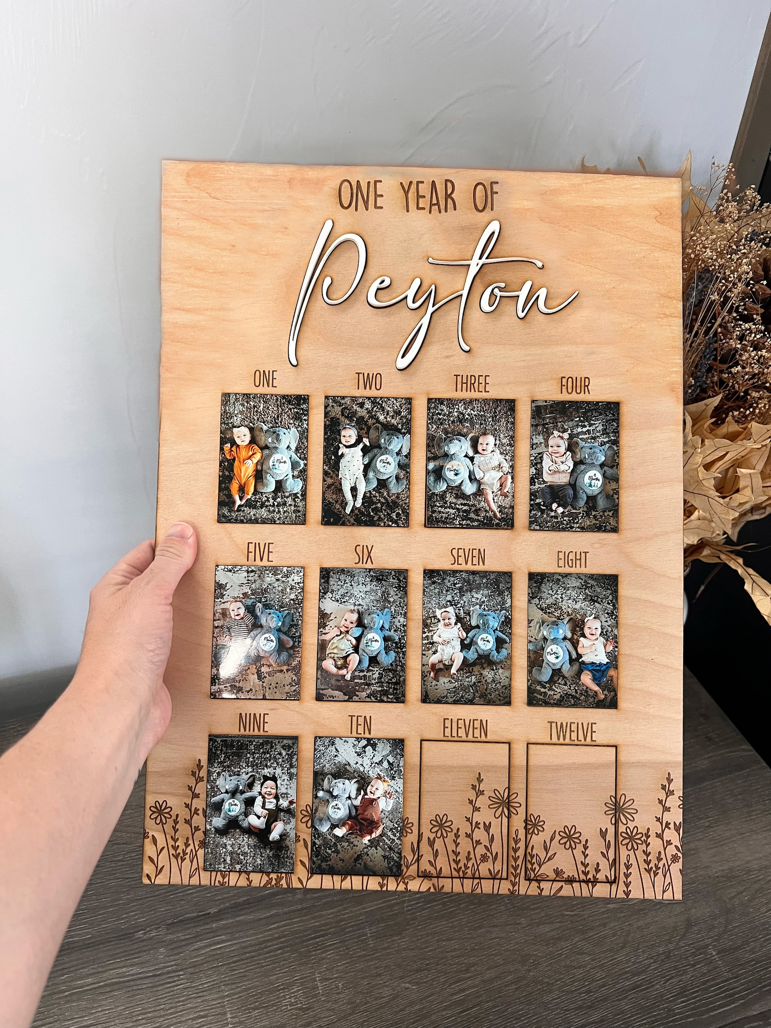 One Year Photo Board Wood Photo Board First Birthday - Etsy
