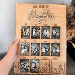 One Year Photo Board, Wood Photo Board, First Birthday Display, Baby ...
