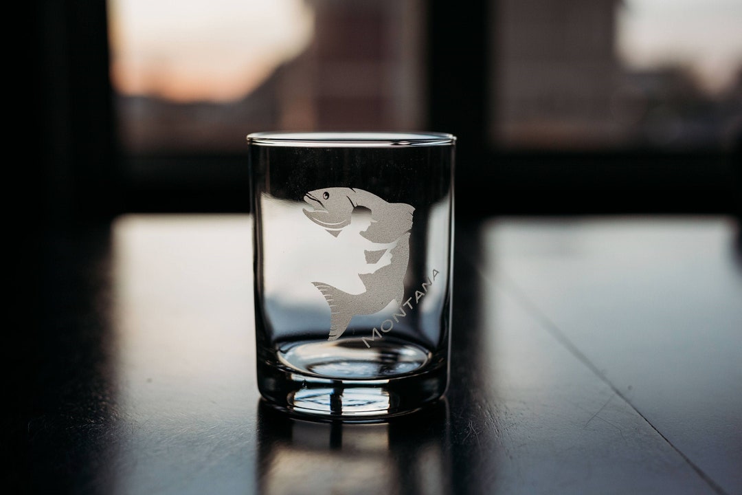 Montana Fish Etched Whiskey Glass - Etched Whiskey Glass - Montana Gift ...