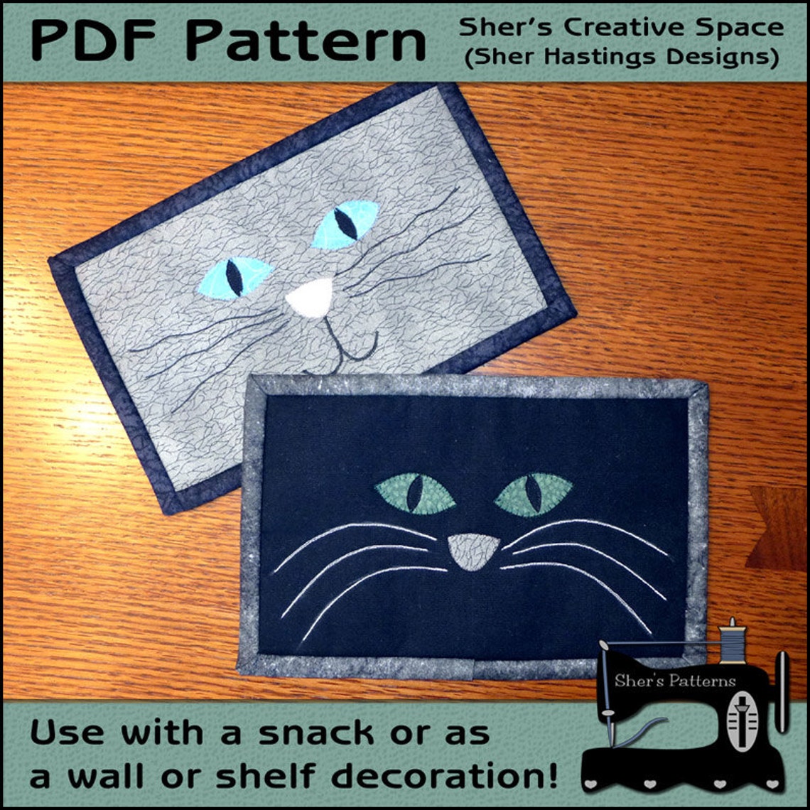PDF Pattern for Cat Mug Rug, Cat Face Mug Rug Pattern, Cat Mini Quilt ...
