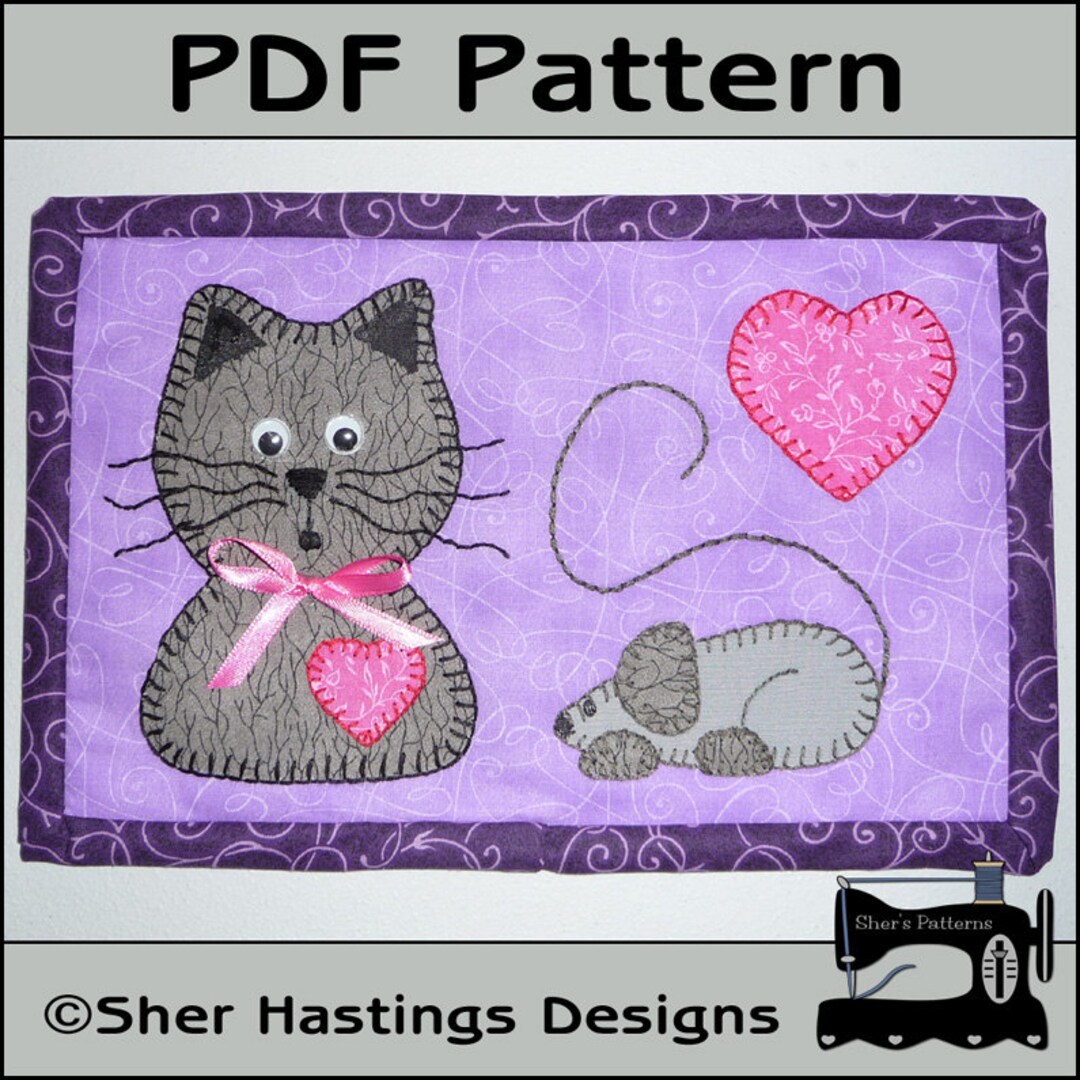 PDF Pattern for Cat & Mouse Mug Rug, Cat Mug Rug Pattern, Cat Mini ...