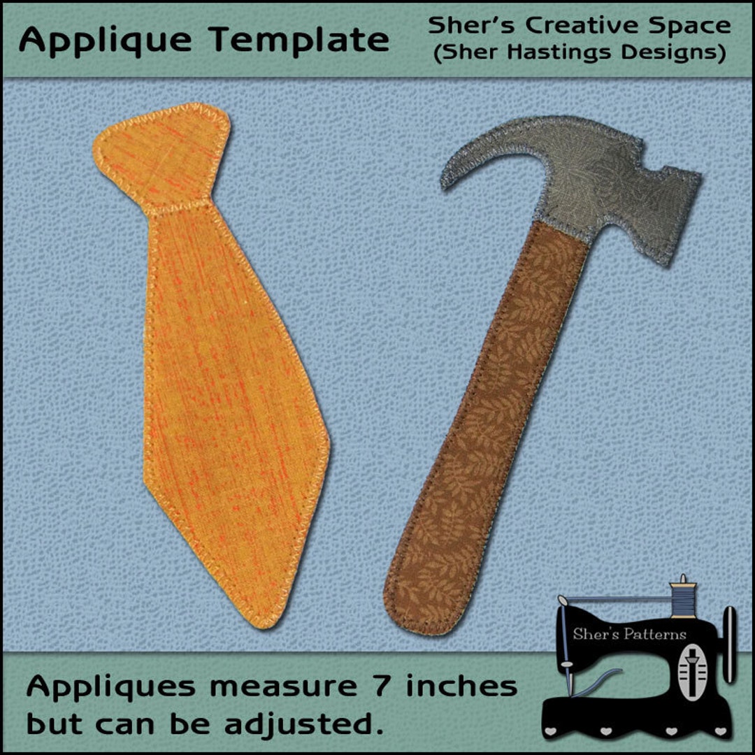 Hammer & Necktie Applique Templates - Masculine Applique Pattern - Tool ...