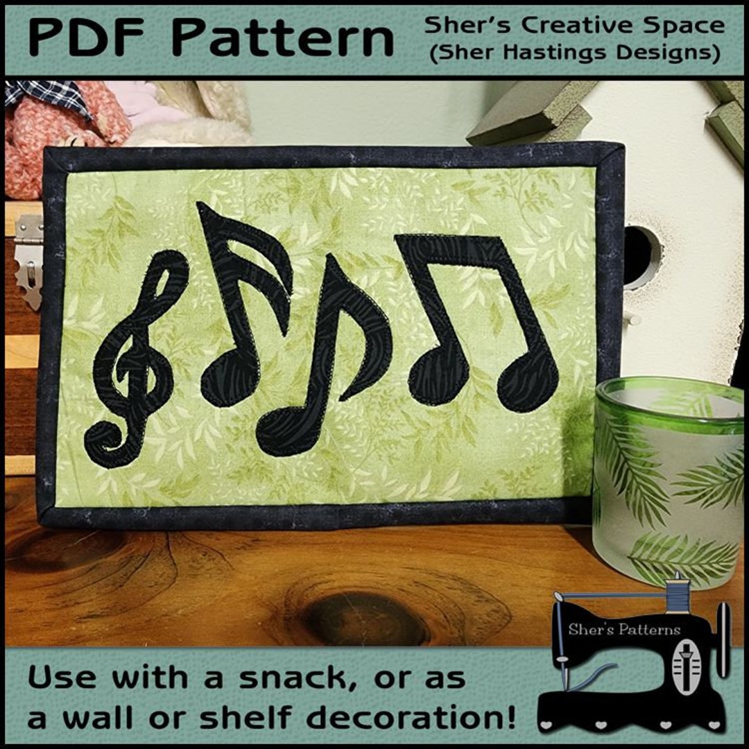 PDF Pattern for Music Notes Mug Rug, Music Mini Quilt Pattern, Music ...