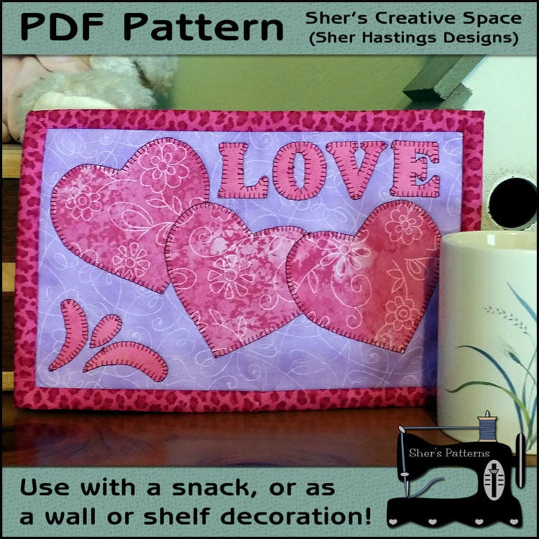 PDF Pattern for Valentine Hearts Mug Rug, Valentine Mug Rug Pattern ...