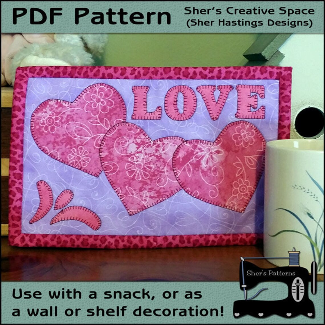 PDF Pattern for Valentine Hearts Mug Rug Valentine Mug Rug | Etsy