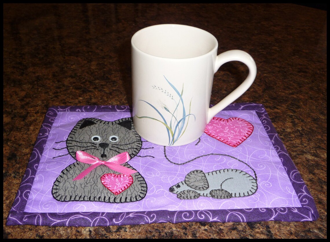 PDF Pattern for Cat & Mouse Mug Rug, Cat Mug Rug Pattern, Cat Mini ...