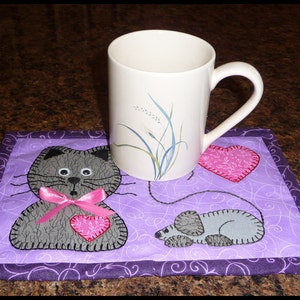 PDF Pattern for Cat & Mouse Mug Rug, Cat Mug Rug Pattern, Cat Mini ...