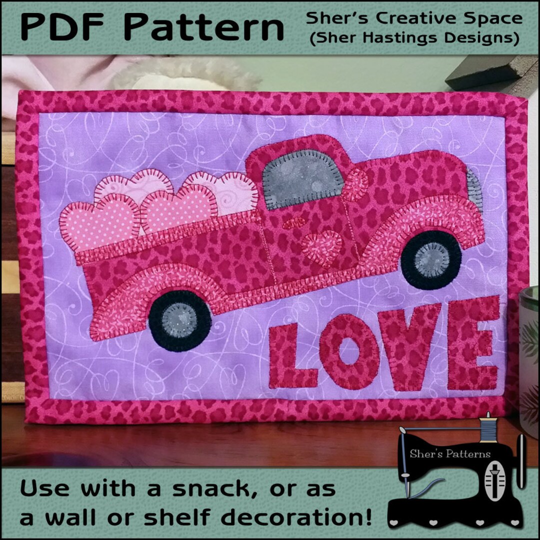 PDF Pattern for Truckful of LOVE Mug Rug, Truck Mug Rug Pattern ...