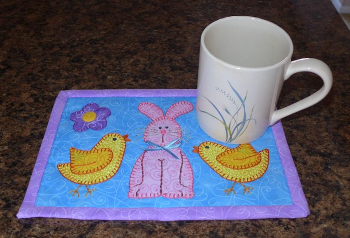 PDF Pattern for Bunny & Chick Mug Rug, Bunny Mug Rug Pattern, Easter ...