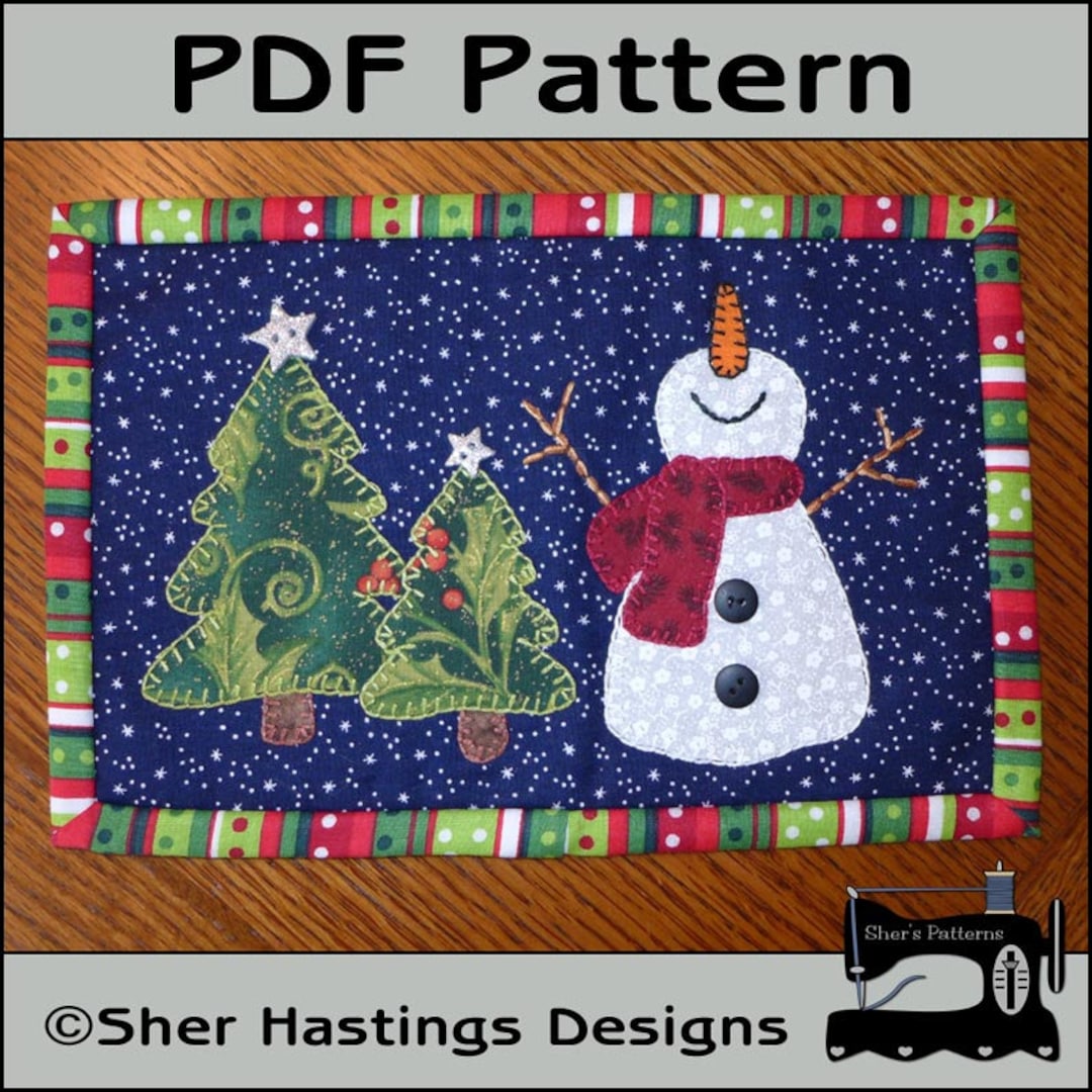 PDF Pattern for Christmas Mug Rug, Snowman Mug Rug Pattern, Snowman ...