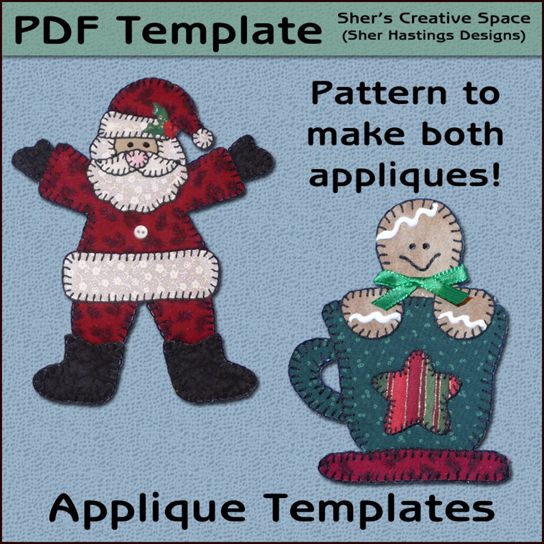 Santa Applique Templates, Gingerbread Applique Template, Christmas ...