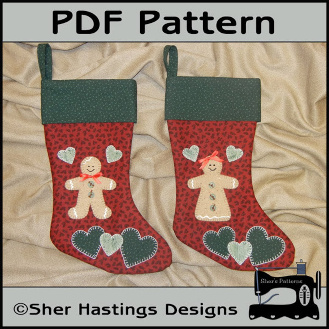 PDF Pattern for Gingerbread Boy Christmas Stocking, Gingerbread Girl ...