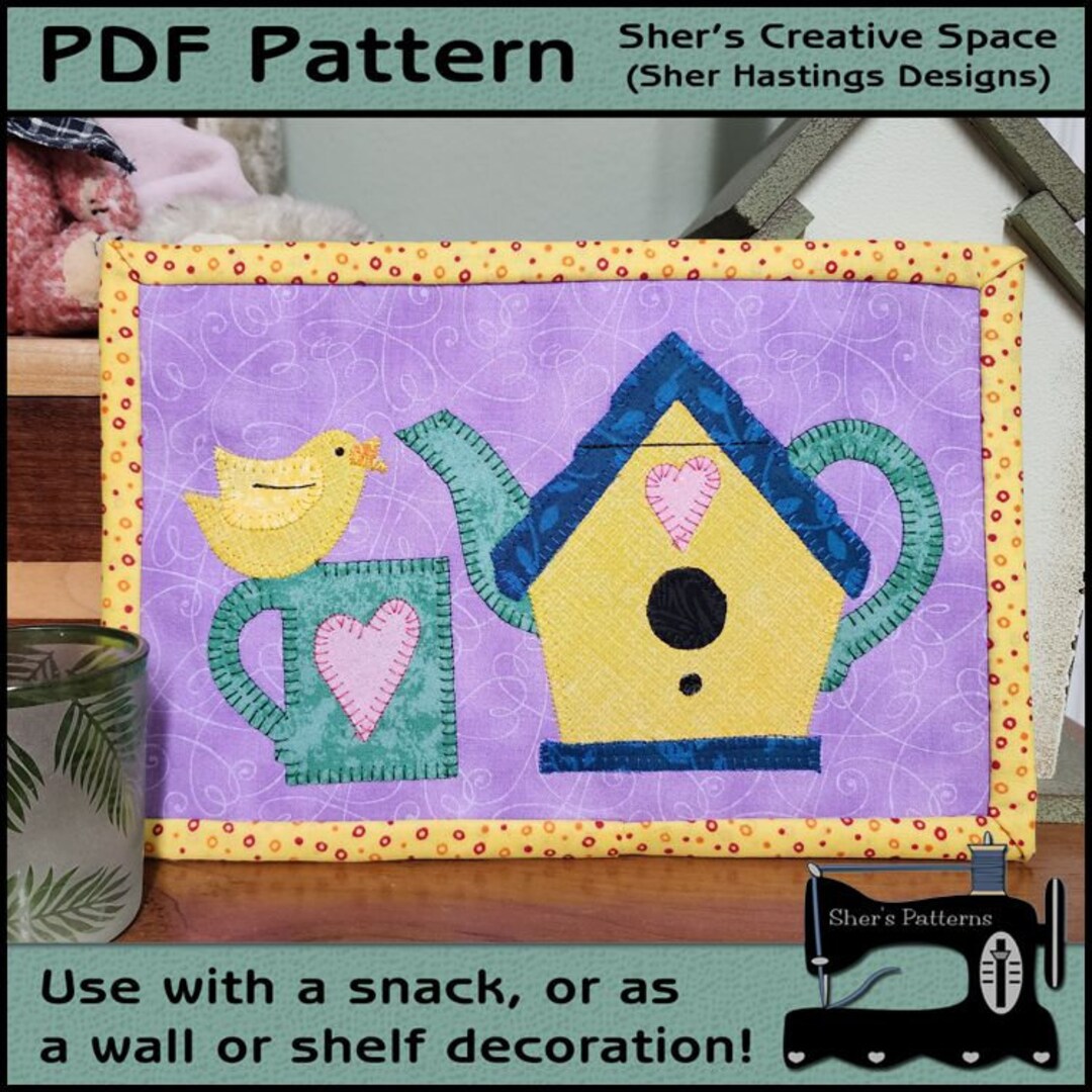 PDF Pattern for Birdhouse Teapot Mug Rug, Teapot Mug Rug Pattern ...