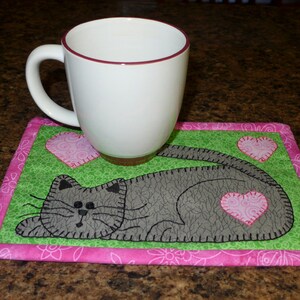 PDF Pattern for Cat Mug Rug, Kitten Mug Rug Pattern, Kitten Mini Quilt ...