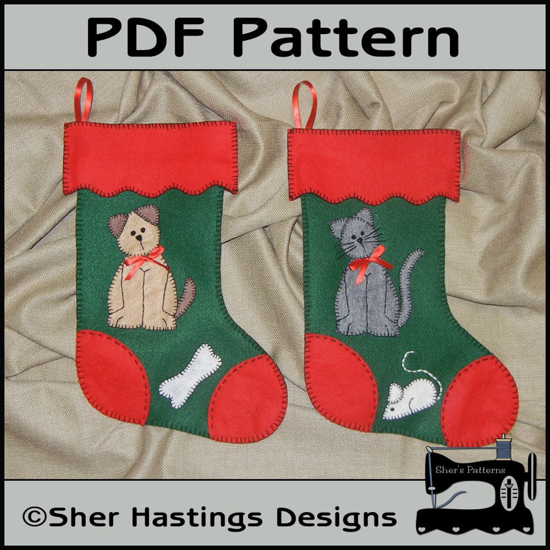PDF Pattern for Felt Pet Stockings - Cat Christmas Stocking Pattern ...