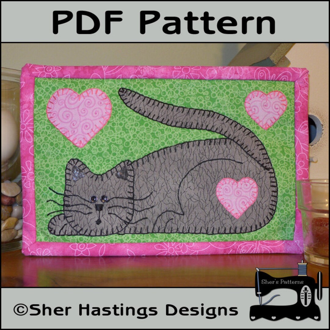 PDF Pattern for Cat Mug Rug, Kitten Mug Rug Pattern, Kitten Mini Quilt ...
