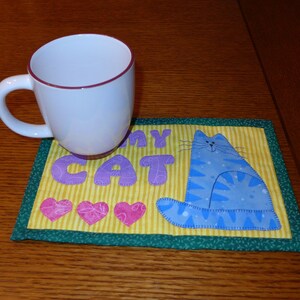 PDF Pattern for Love My Cat Mug Rug, Cat Mug Rug Pattern, Kitten Mini ...