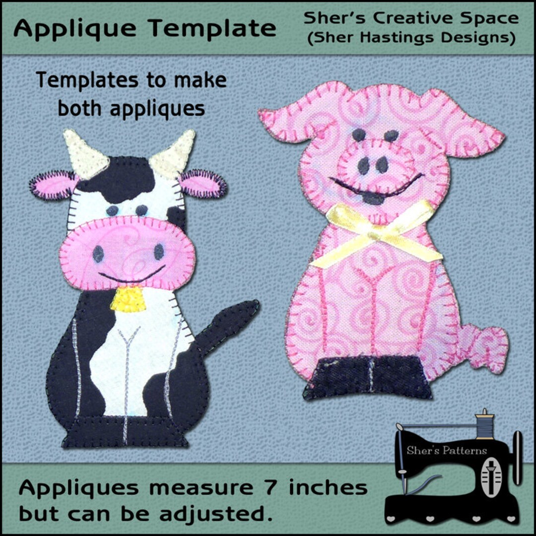 Cow and Pig Applique Template - Cow Applique Pattern - Farm Applique ...