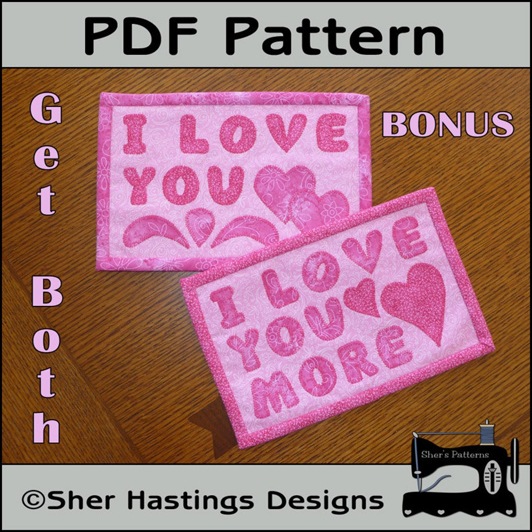 PDF Pattern for Love You More Mug Rug, Valentine Mug Rug Pattern ...