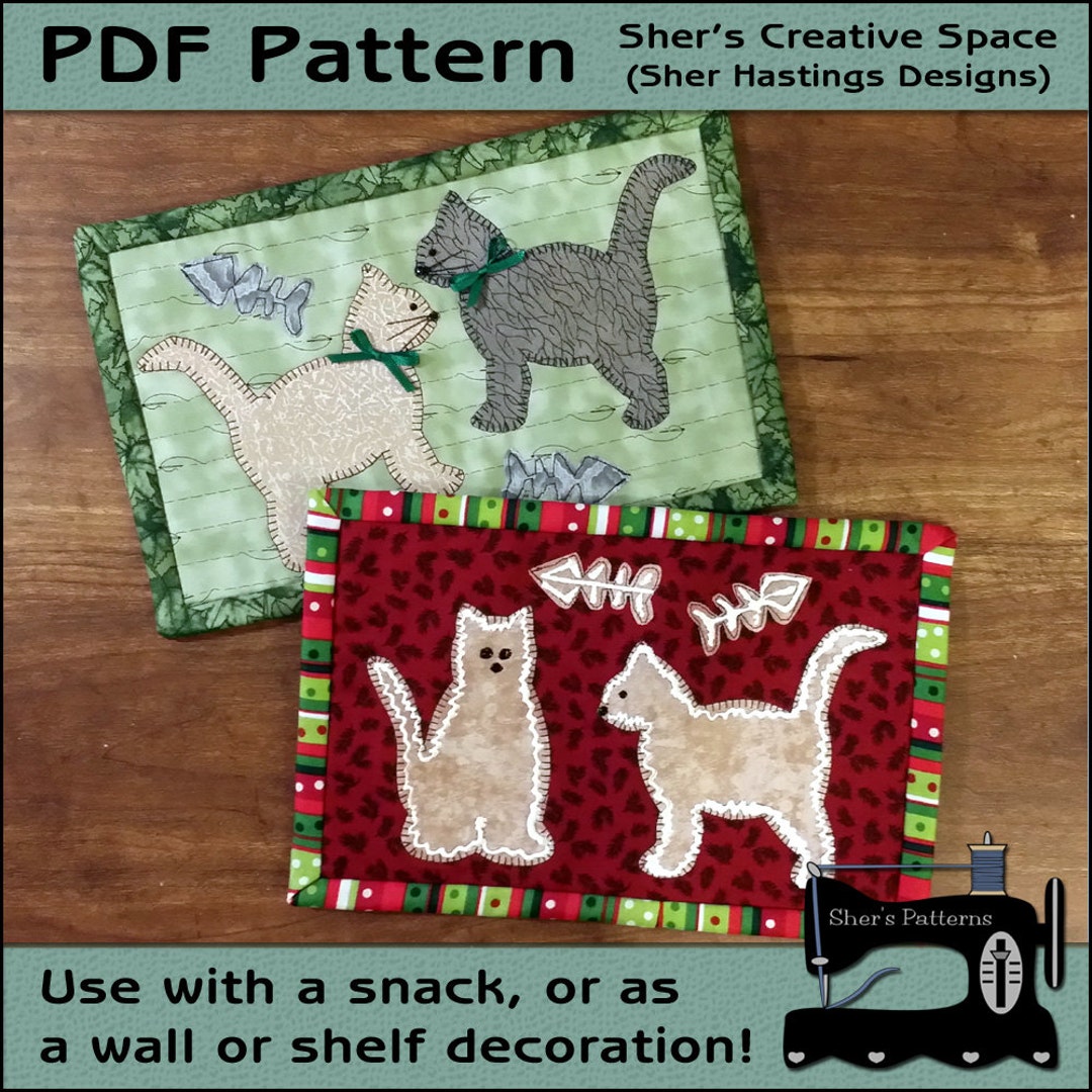 PDF Pattern for Cookie Cutter Cats Mug Rug, Christmas Mug Rug Pattern ...
