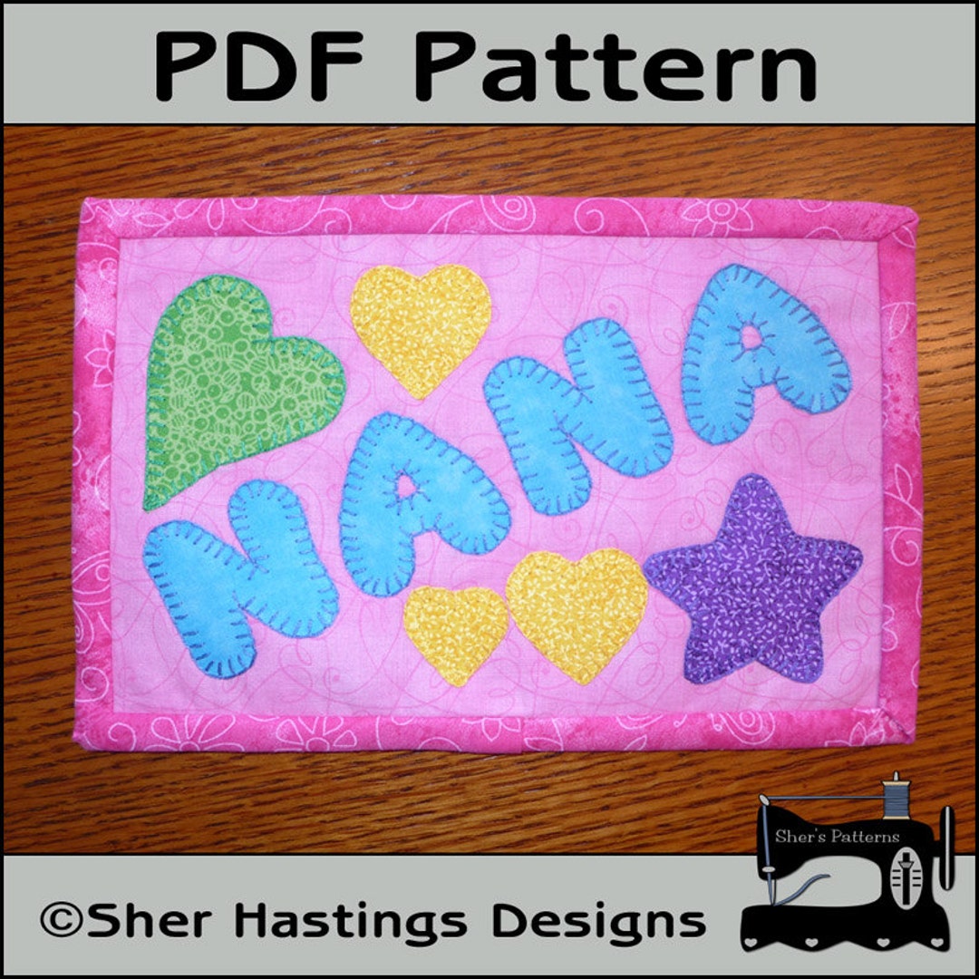 PDF Pattern for Nana Mug Rug, Grandma Mug Rug Pattern, Nana Mini Quilt ...