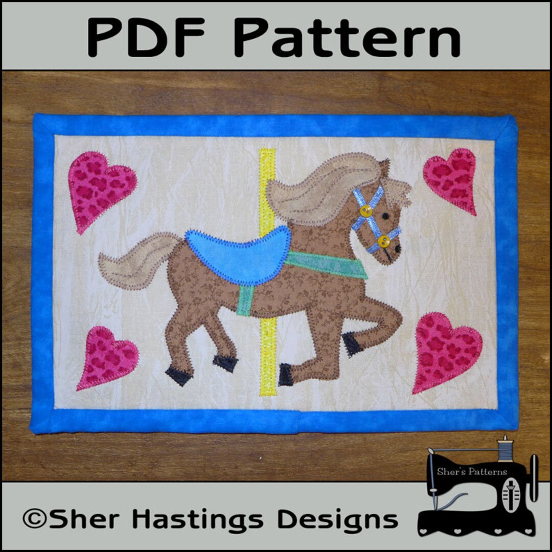 PDF Pattern for Carousel Horse Mug Rug, Carousel Horse Mug Rug Pattern ...