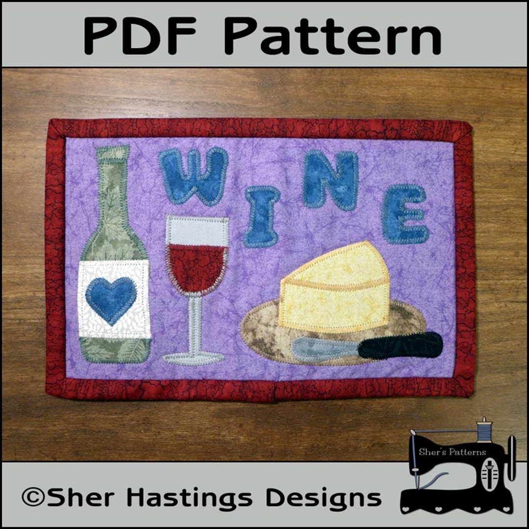 PDF Pattern for Wine Lovers Mug Rug, Wine Mug Rug Pattern, Wine Mini ...