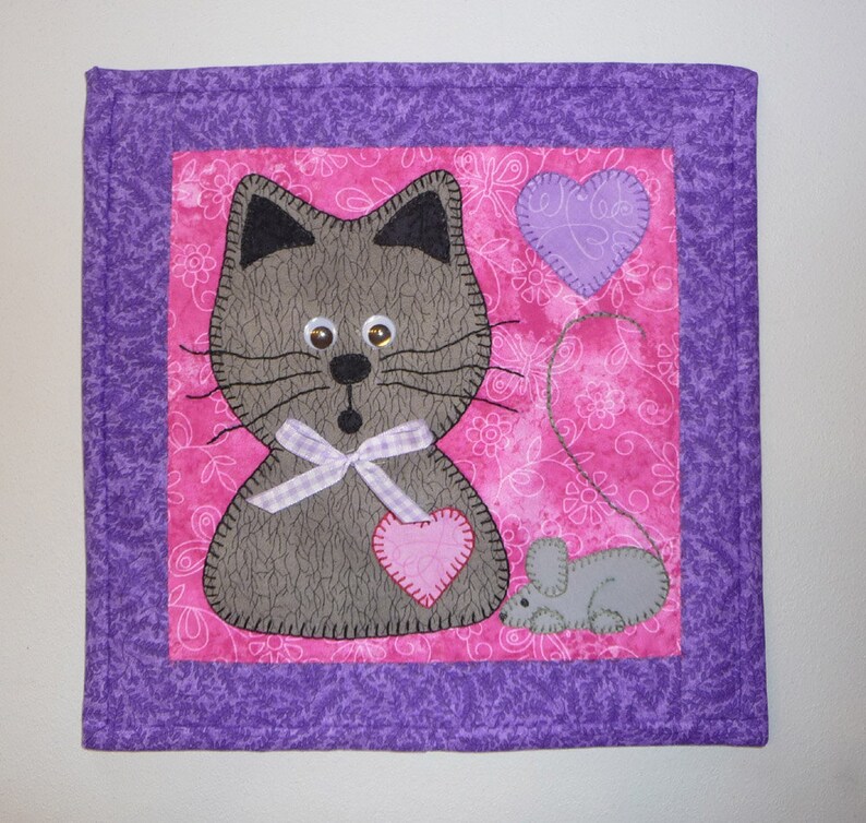 PDF Pattern for Cat & Mouse, Mini Quilt, Cat Appliques, Cat Mini Quilt ...