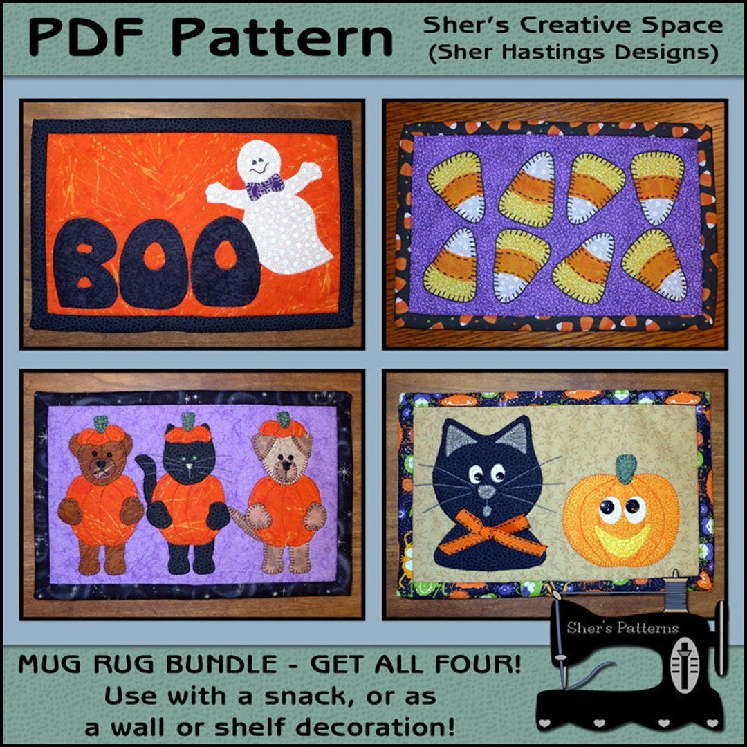 PDF Pattern for Halloween Mug Rug Bundle, Vol 2, Mug Rug Pattern ...