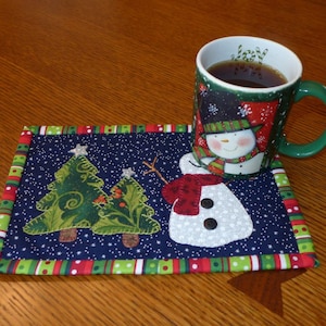 PDF Pattern for Christmas Mug Rug, Snowman Mug Rug Pattern, Snowman ...