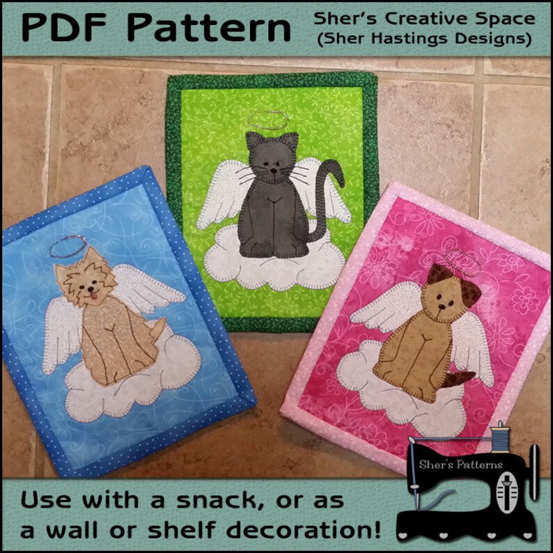 PDF Pattern for Angel Pets Mug Rug, Dog Mug Rug Pattern, Cat Mug Rug ...