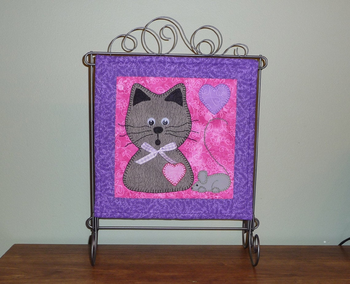 PDF Pattern for Cat & Mouse, Mini Quilt, Cat Appliques, Cat Mini Quilt ...