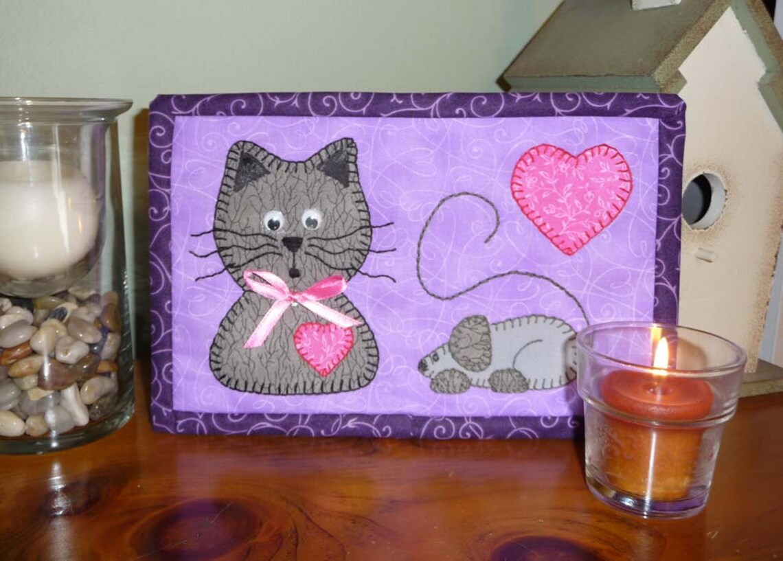 PDF Pattern for Cat & Mouse Mug Rug, Cat Mug Rug Pattern, Cat Mini ...