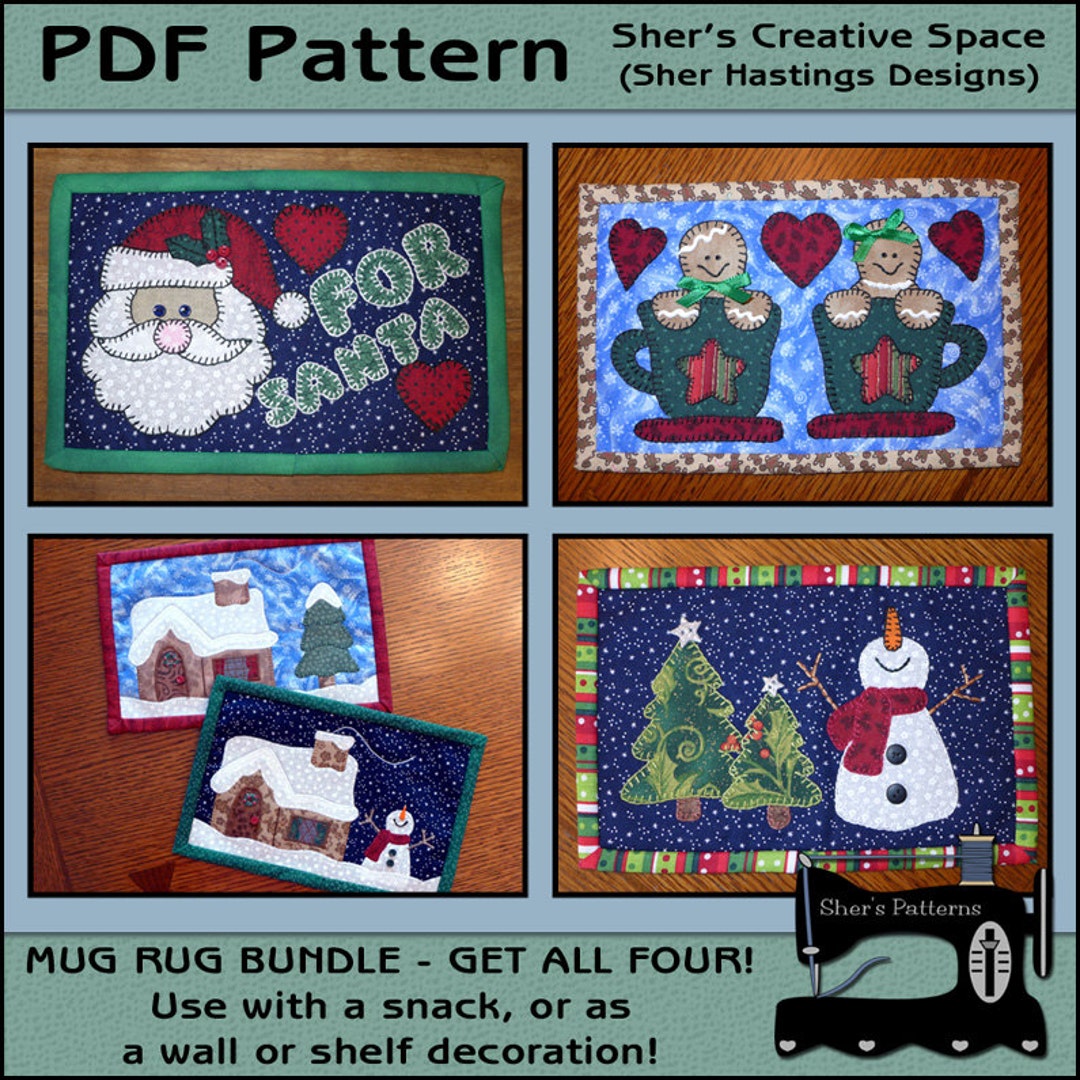 PDF Pattern for Christmas Mug Rug Bundle Vol 2, Mug Rug Pattern Bundle ...