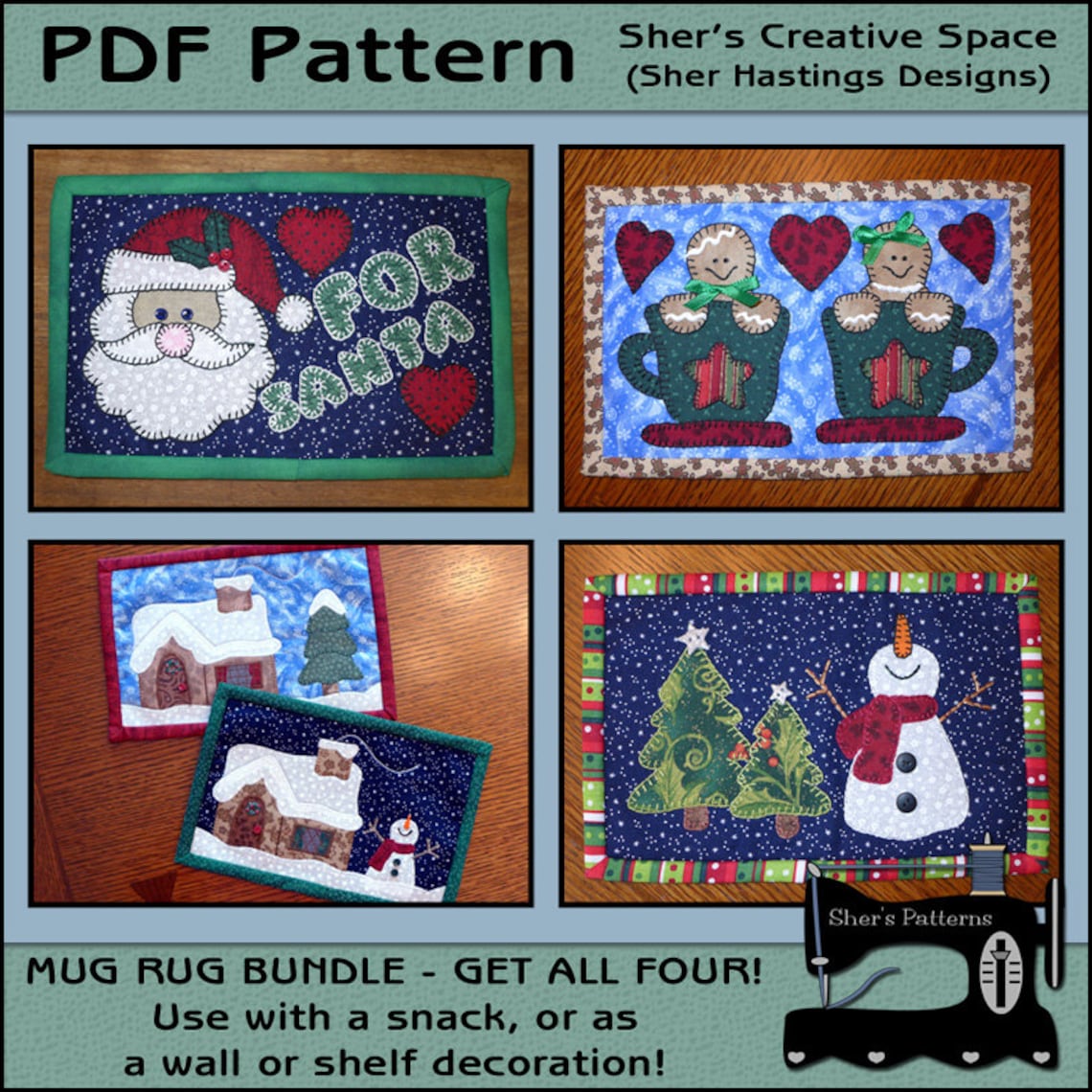 PDF Pattern for Christmas Mug Rug Bundle Vol 2, Mug Rug Pattern Bundle ...