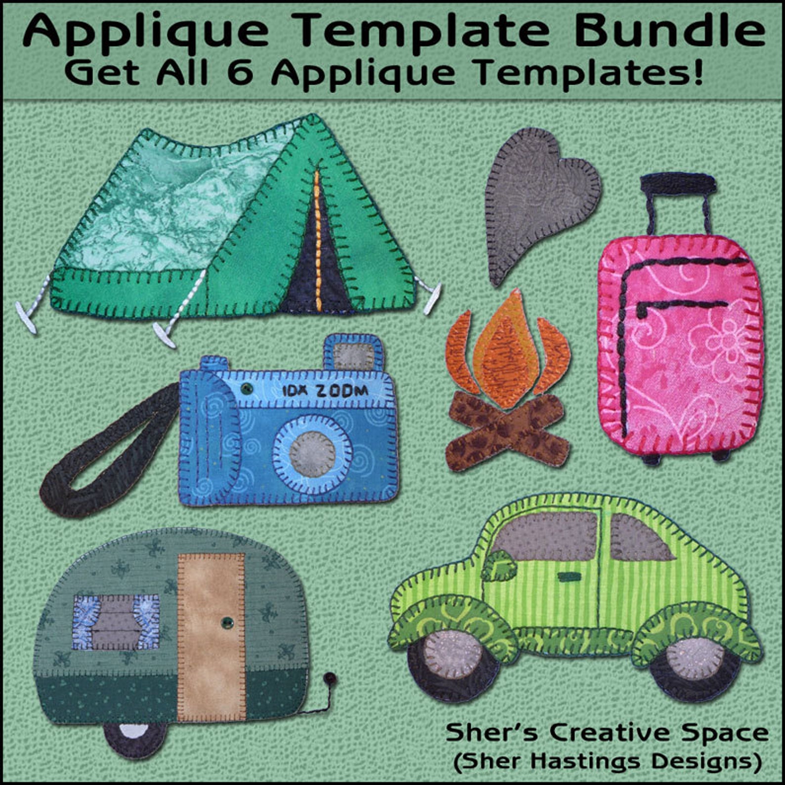 Vacation Applique Templates Travel Applique Pattern Camping Applique ...