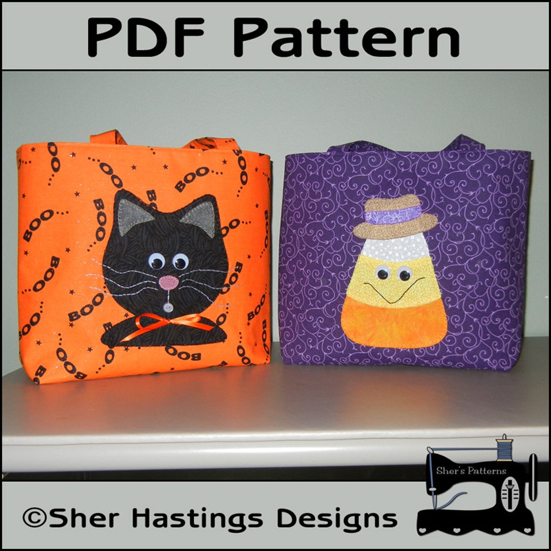 PDF Pattern for Halloween Trick or Treat Bags, Tote Bag, Halloween Bag ...