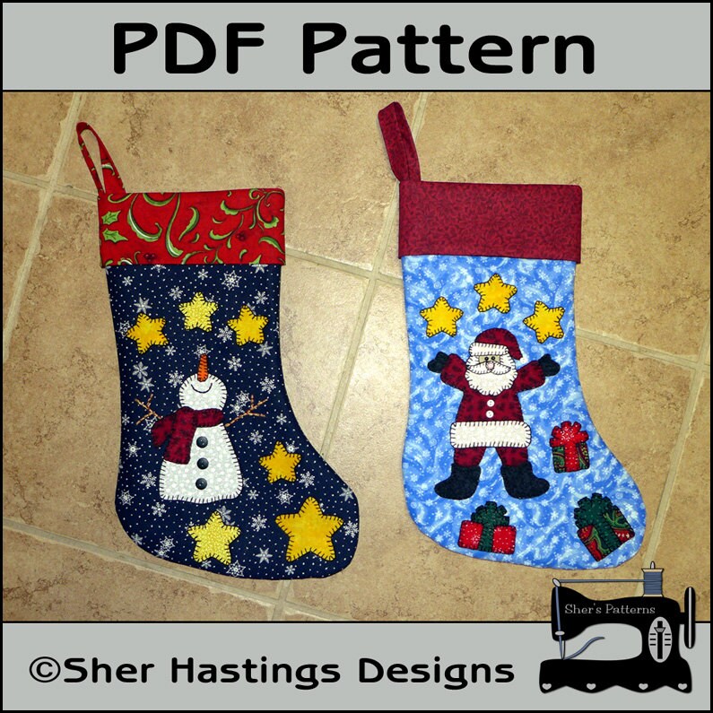 PDF Pattern for Christmas Stocking, Santa Stocking Pattern, Snowman ...