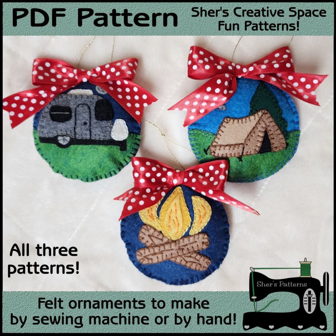 PDF Pattern for Felt Camping Ornaments, Christmas Ornament, Christmas Applique, Camping ...