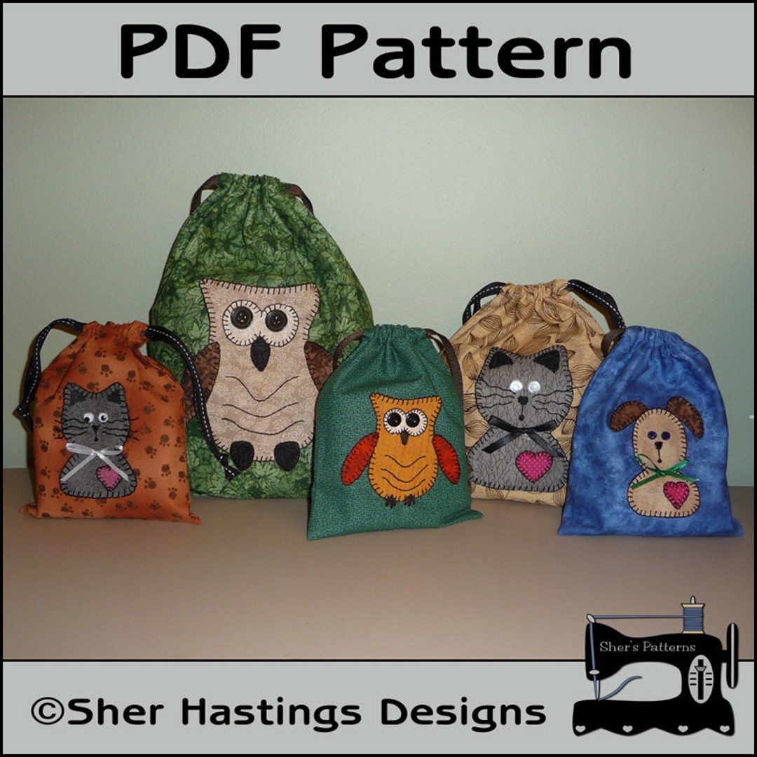 PDF Pattern for Pet Lovers Gift Bag, Owl Gift Bag Pattern, Dog Bag ...