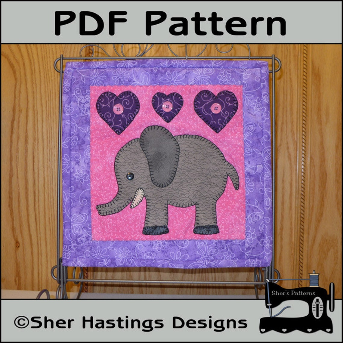 PDF Pattern for Elephant Mini Quilt, Elephant Applique Template ...