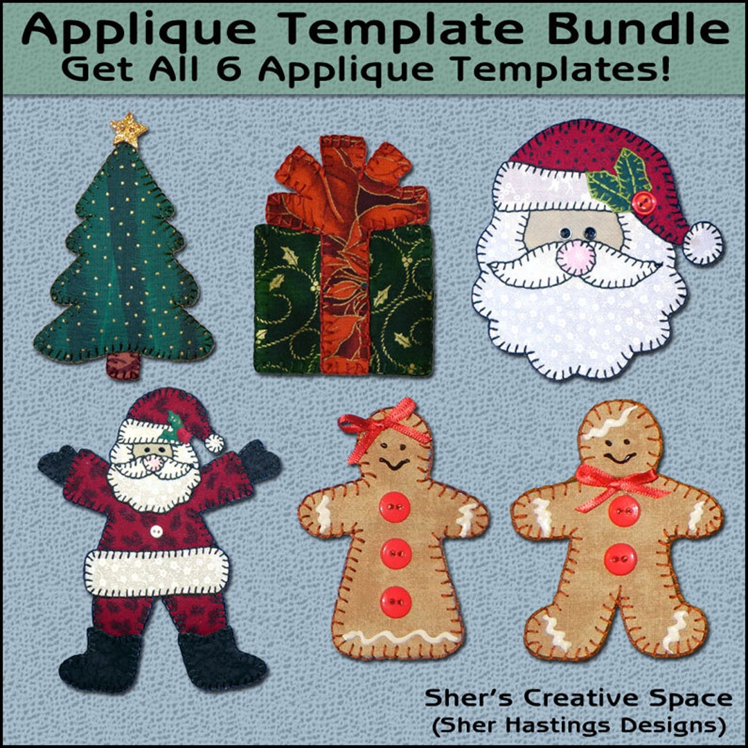 Christmas Applique Template Bundle Vol 1, Santa Applique Template ...