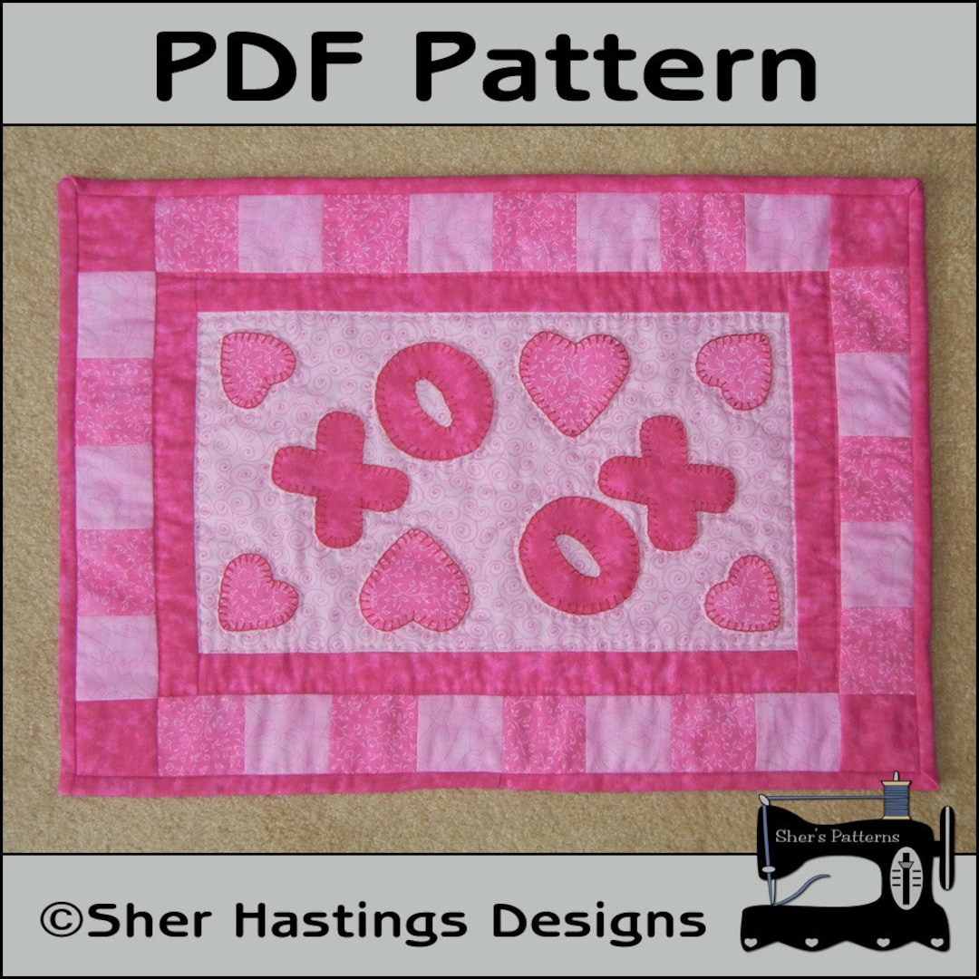 PDF Pattern for Hugs & Kisses Valentine Table Runner, Valentine Table ...