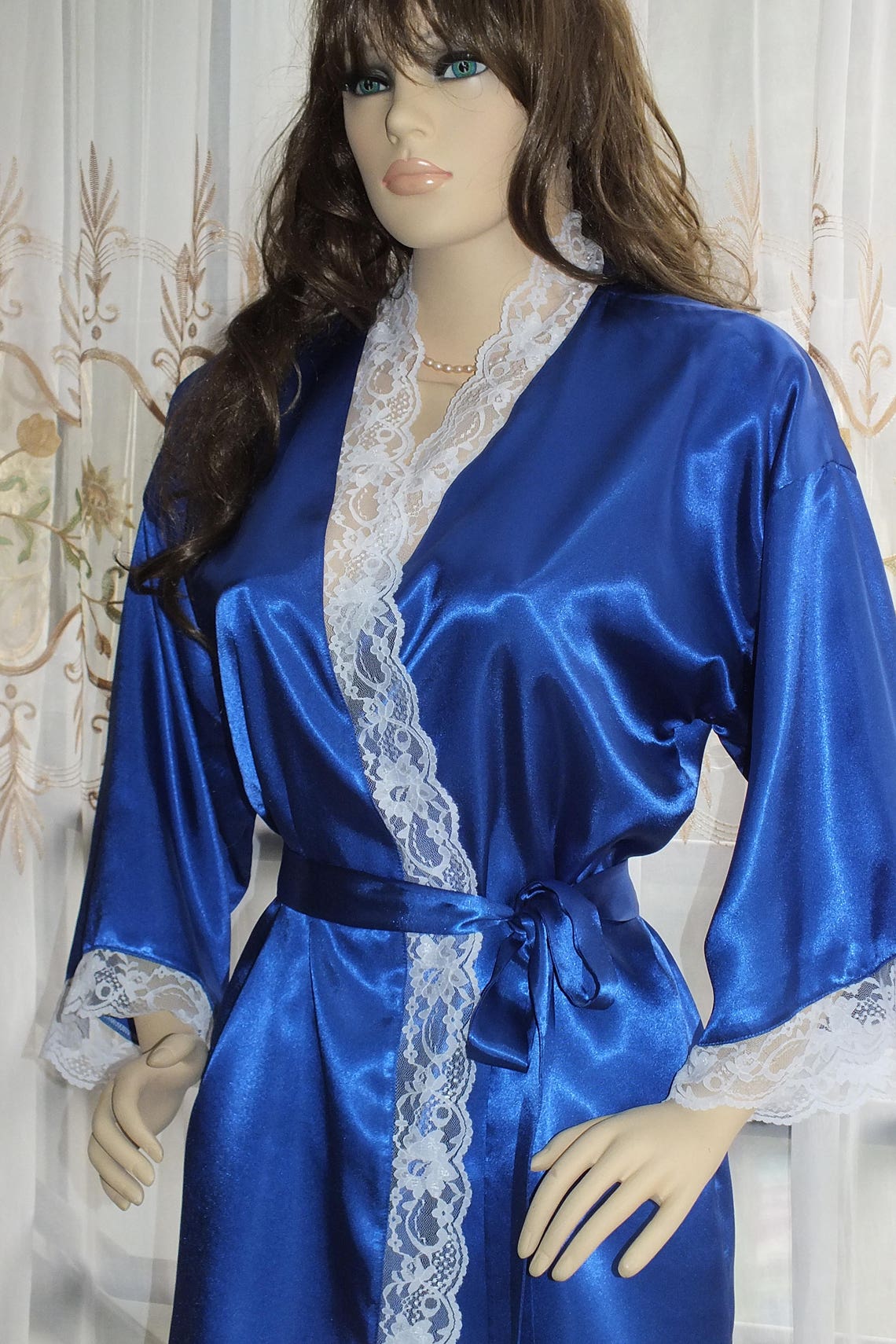 Royal blue robe with lace bridal robe getting ready robe | Etsy