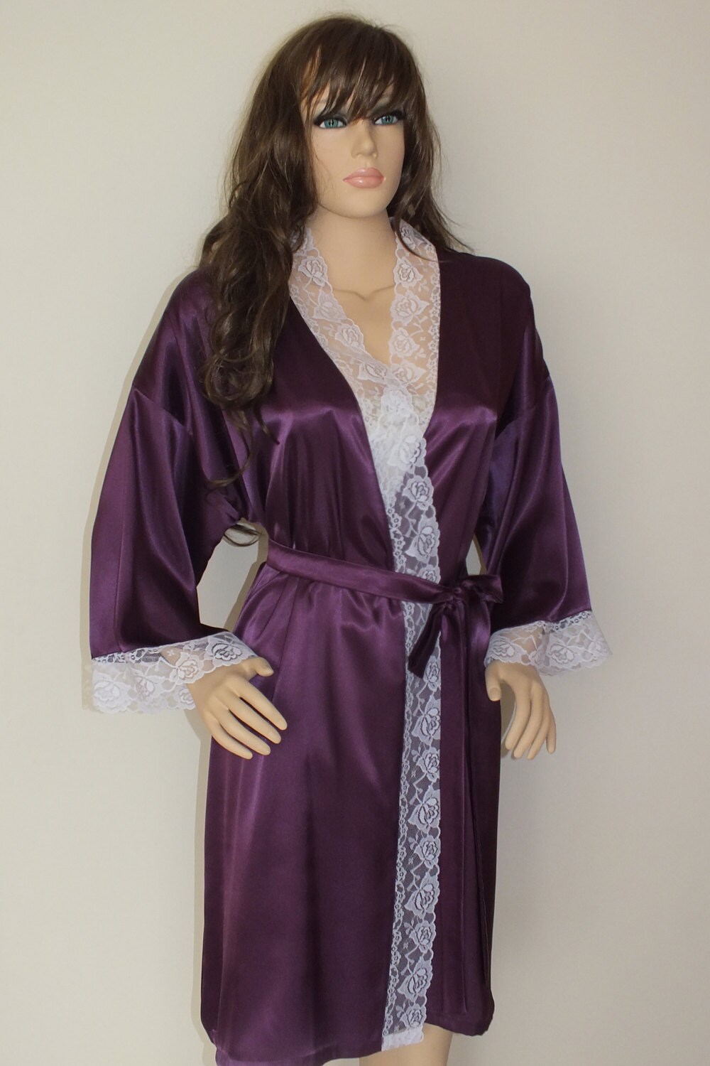 Royal blue robe with lace bridal robe getting ready robe | Etsy