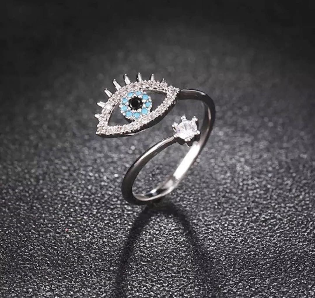 Sterling Silver Evil Eye Ring/evil Eye Adjustable Ring/925 - Etsy