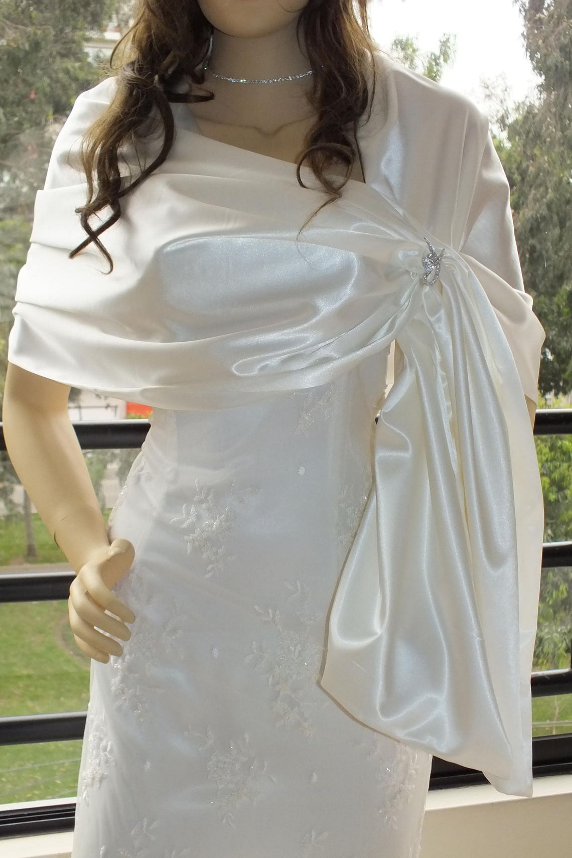 Wedding skarf Bridal Scarf DOUBLE LAYER Satin wrap | Etsy