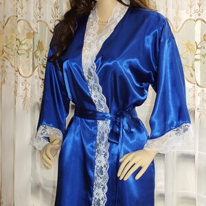 Royal blue robe with lace bridal robe getting ready robe | Etsy