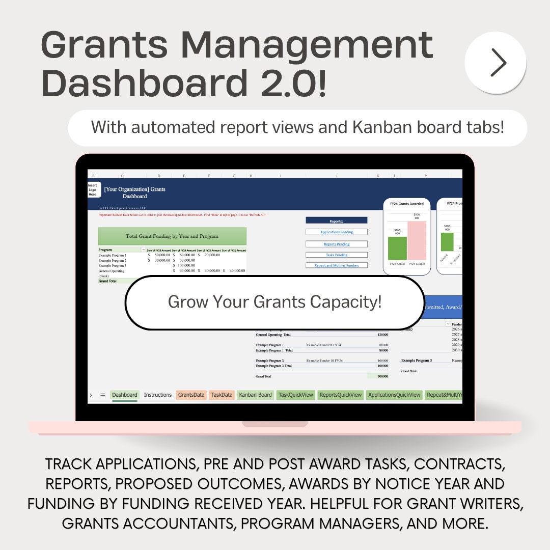 Grants Dashboard 2.0 - Grants Spreadsheet Tracker With Automatically ...