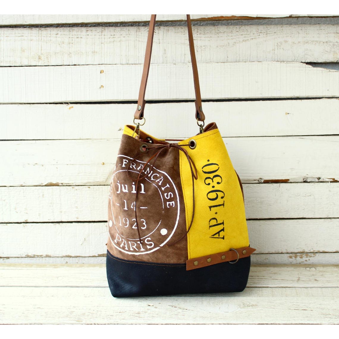 Leather Bucket Bag Womens,leather Shoulder Bag Women, Yellow and Brown ...